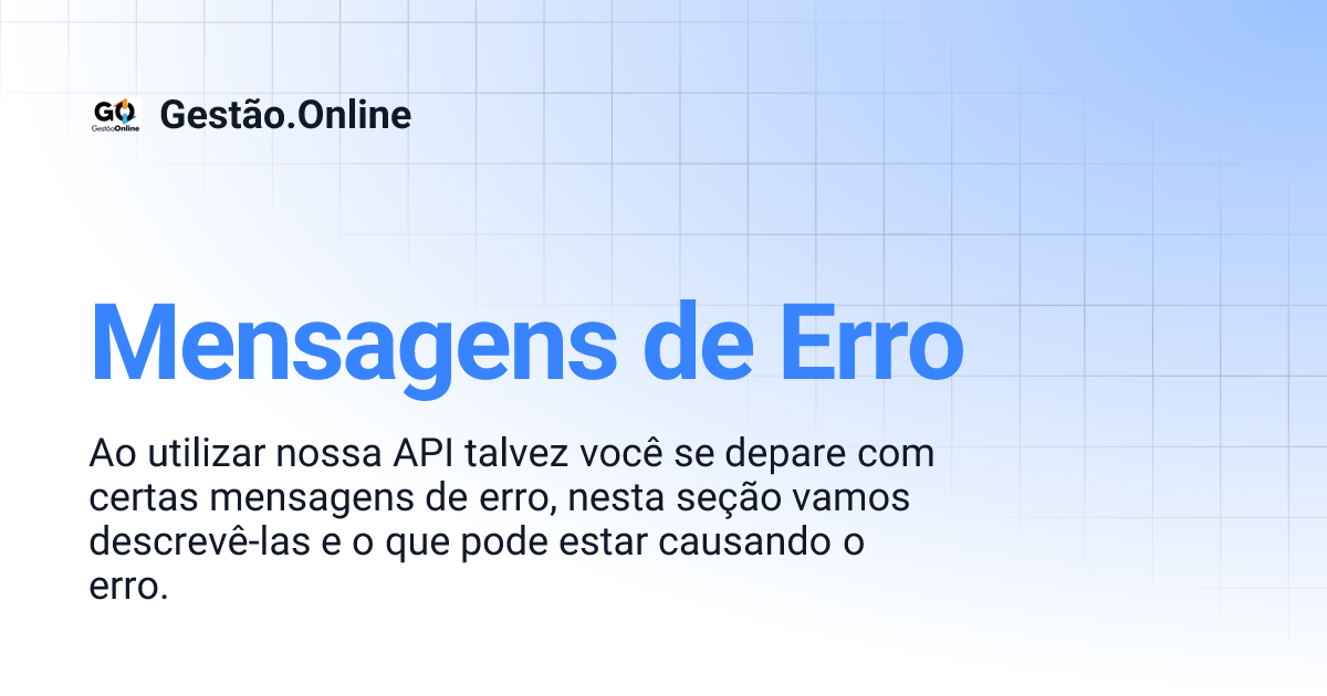 Mensagens de Erro | Gestão.Online